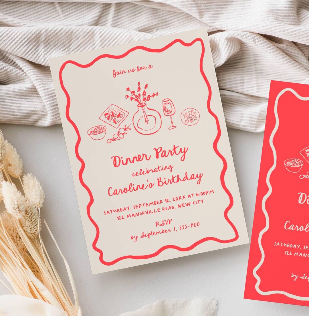 Hand Drawn Dinner Party Birthday Invitation Scribble Frame, Whimsical ...