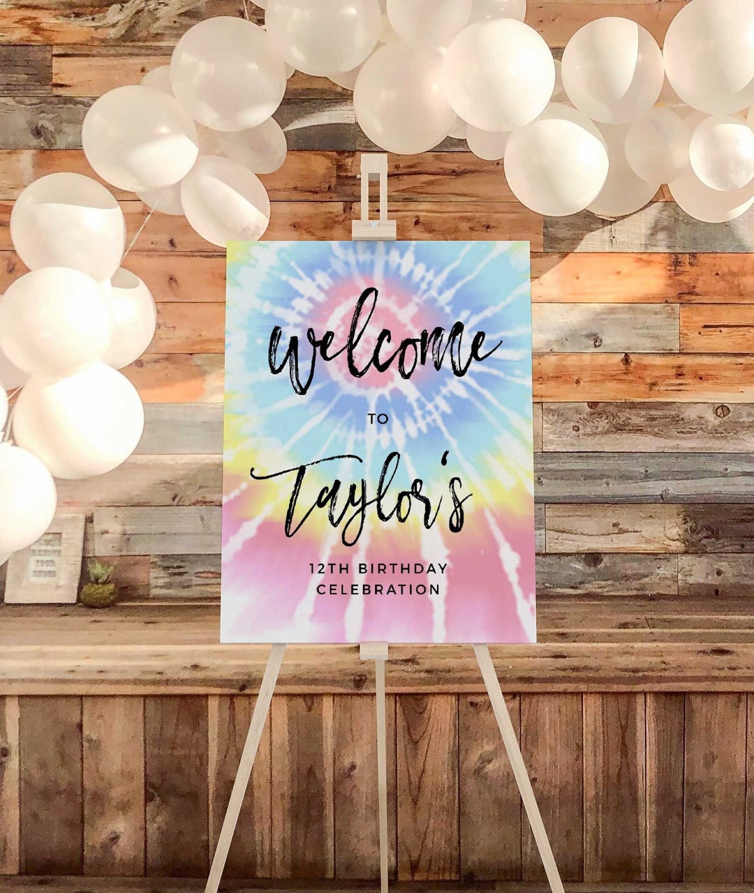Rainbow Spiral Tie Dye Editable Welcome Sign, Any Event Teen Kids Adult ...