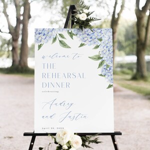 Blue Hydrangea Wedding Welcome Sign, Dusty Blue Flower Bloom Top Border ...