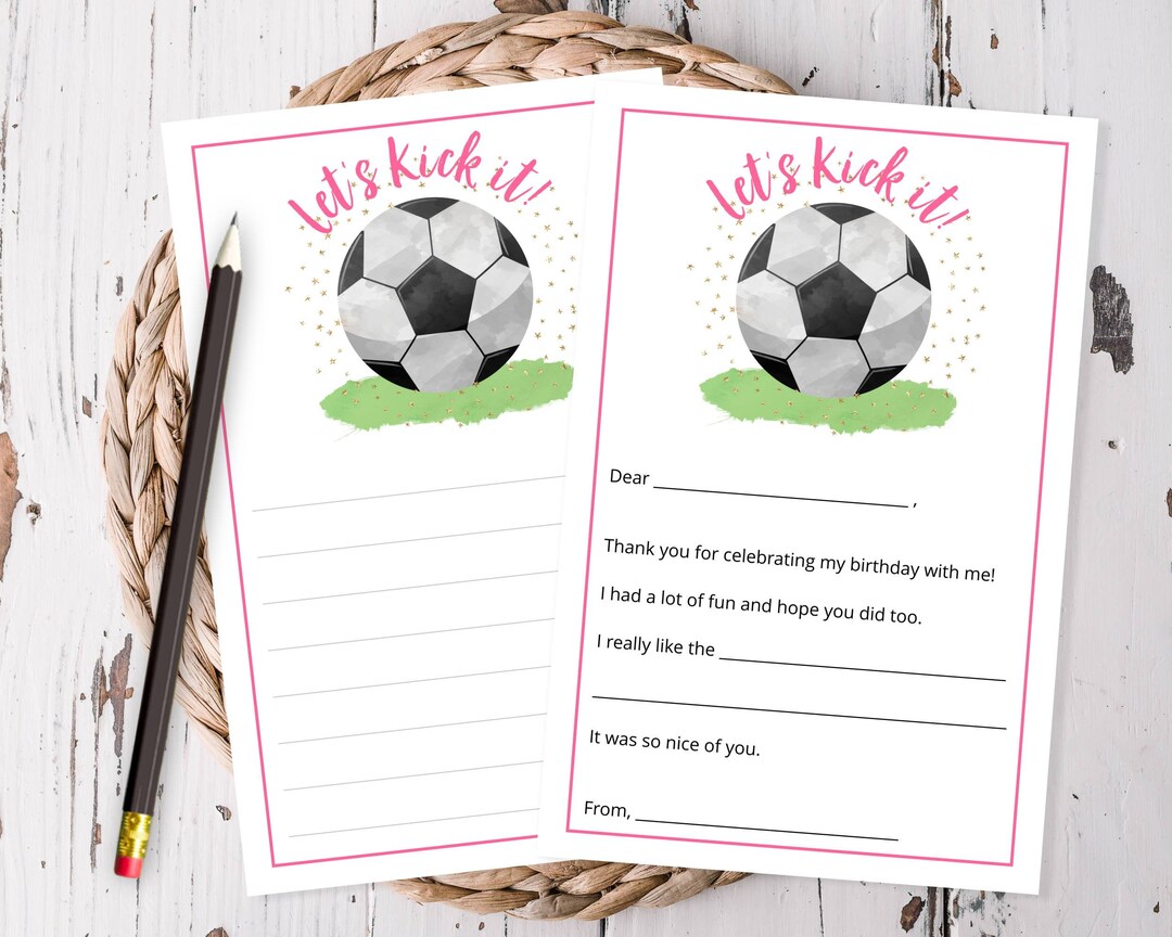 Printable Soccer Ball Pink Thank You Notes, Lined or Fill in the Blank ...