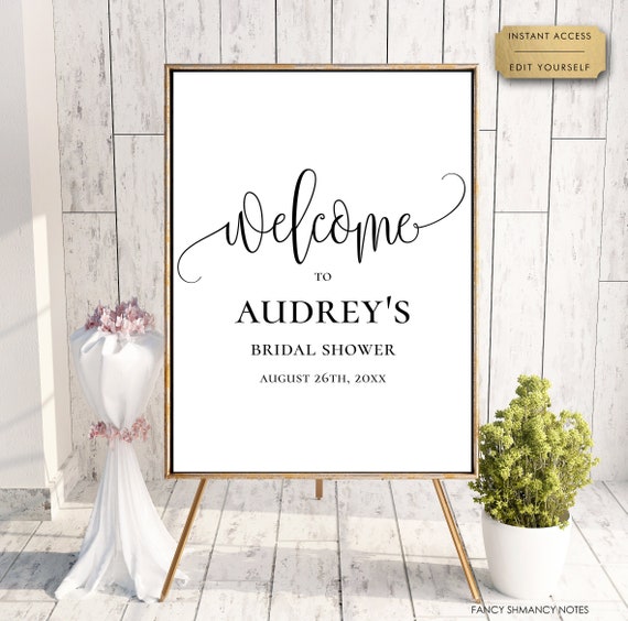 Calligraphy Script Welcome Sign, Editable Template, Baby, Bridal Shower ...