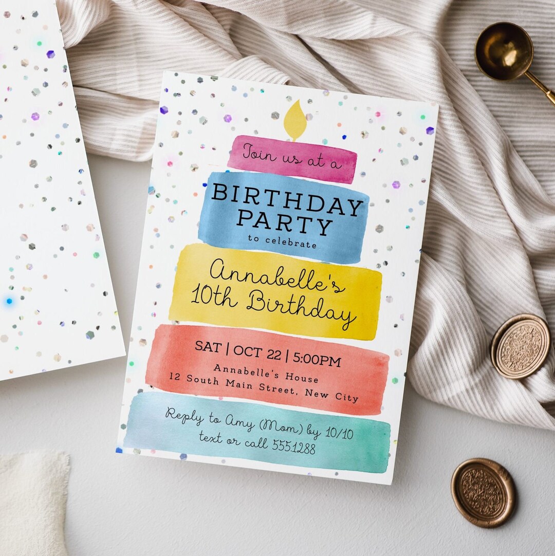 Birthday Cake Invitation Template ANY AGE Girl Teen Kids Children ...