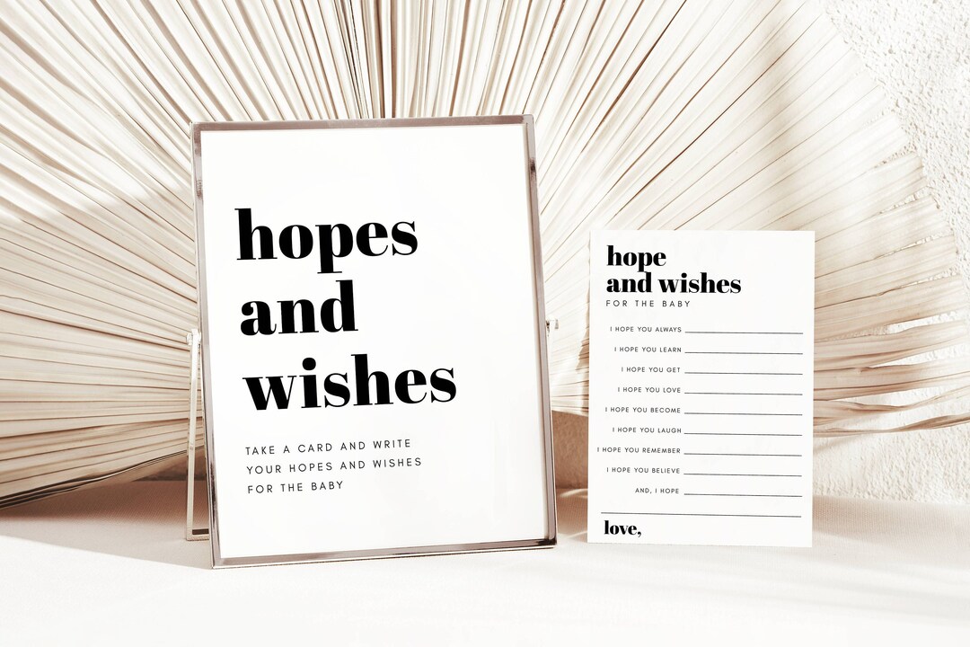 Hopes and Wishes for the Baby Display Sign and Advice Cards, Minimalist ...