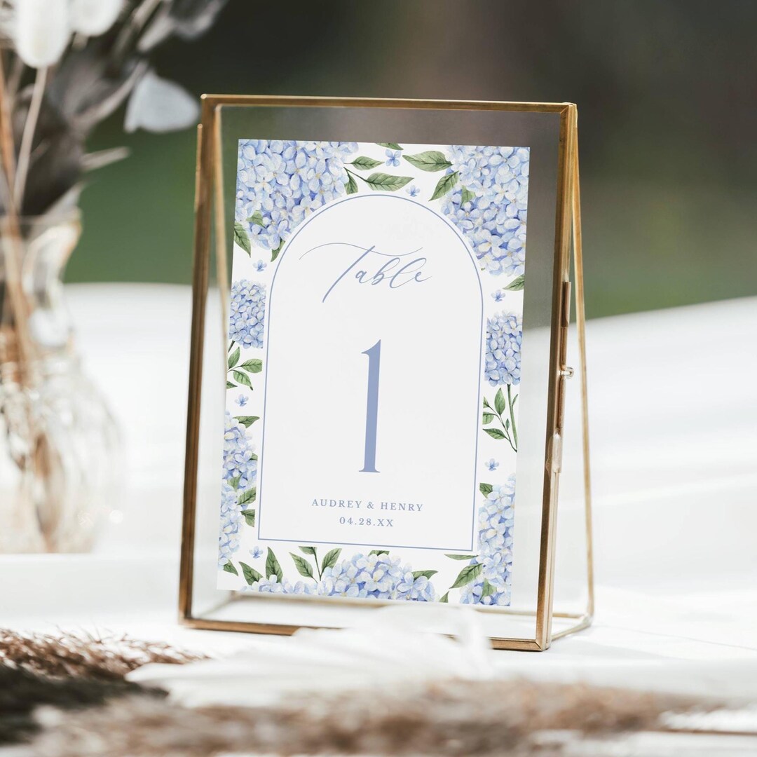Blue Hydrangea Table Number Cards | 4x6" Editable Template | Blue ...