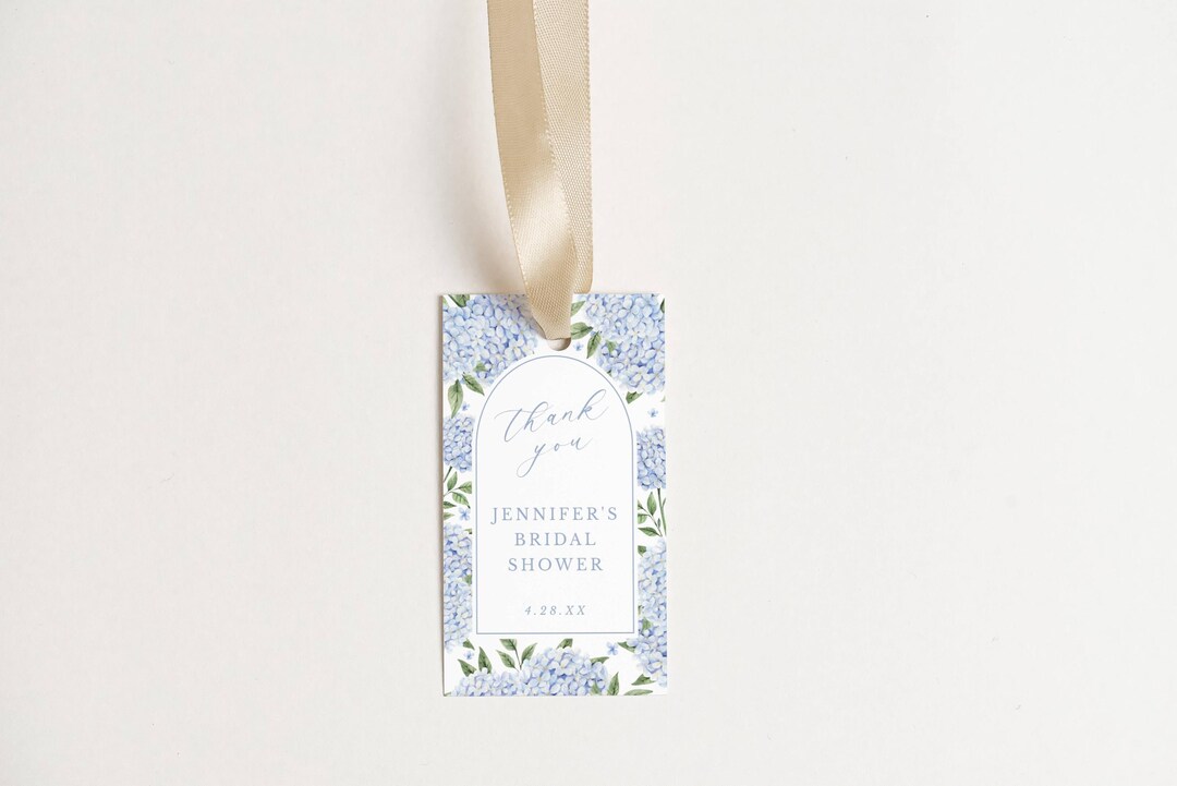 Blue Hydrangea Editable Favor Tags, Blue Flower Arch Border | Edit ...