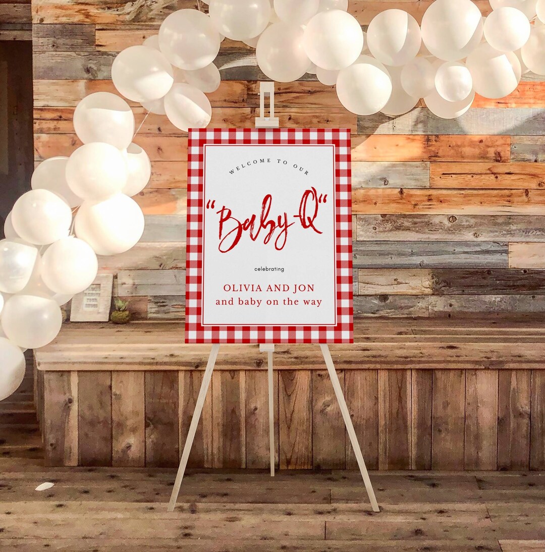 Editable Baby Shower Welcome Signs, Gingham Check Baby Q, Self-edit ...