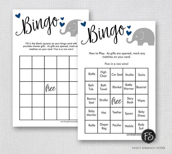 Elephant Baby Shower Bingo Printables