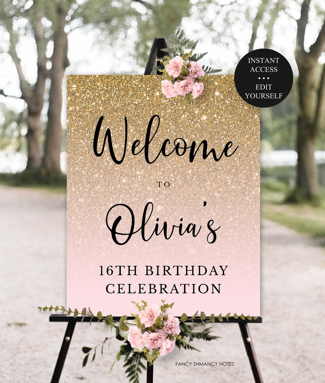 Gold Glitter Fade Editable Welcome Sign Pink, ANY EVENT, Multiple Sizes ...