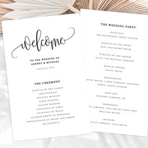 Editable Wedding Program, Double Sided Flat Program, Calligraphy Script, Self Edit Text, Instant ...