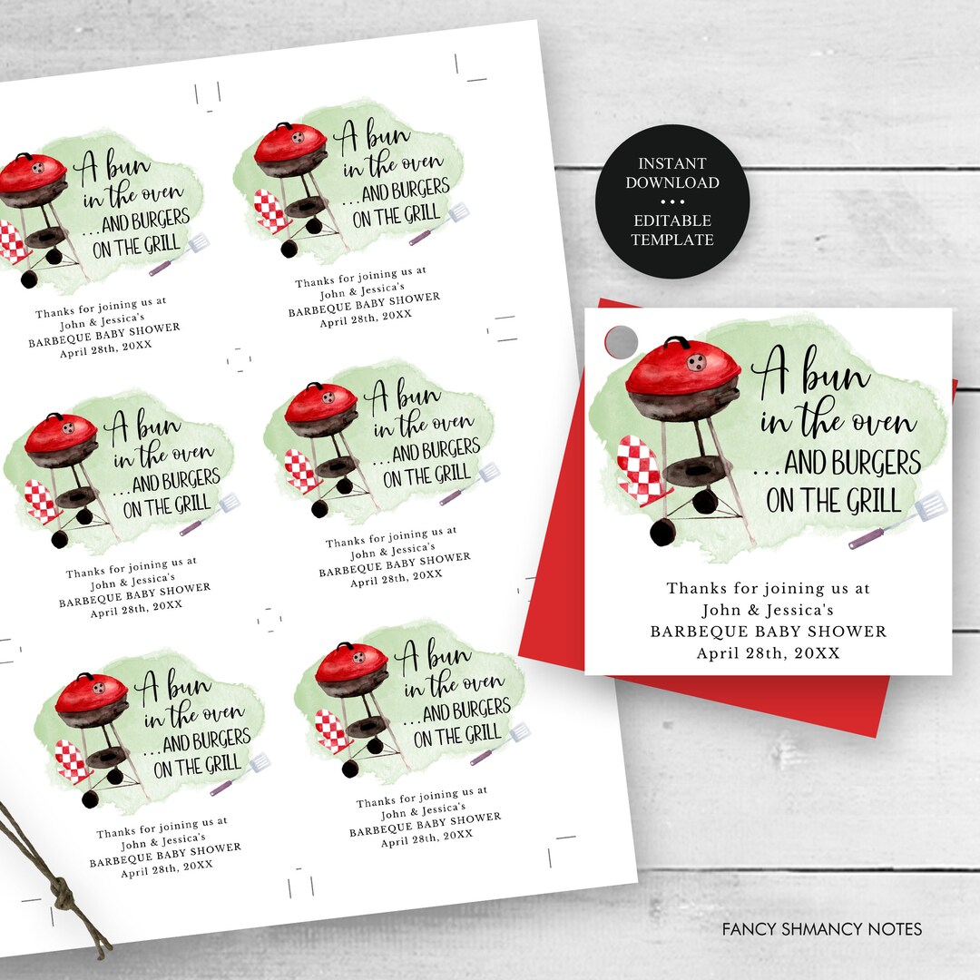 Barbeque Grill Editable Party Favor Tags or Stickers 3 Sizes Circle or ...