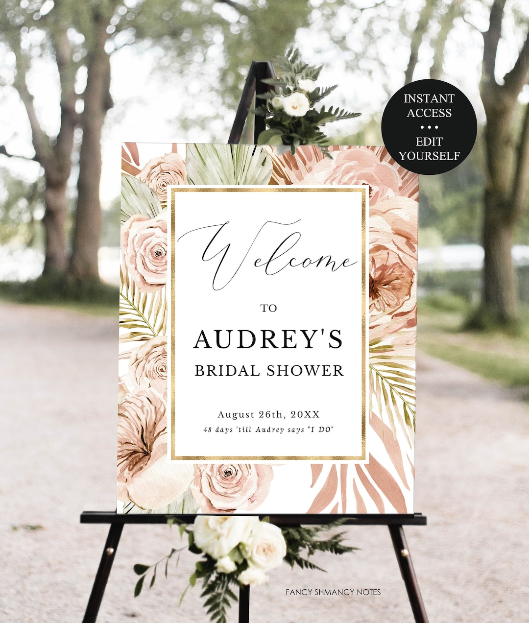 Editable Welcome Sign, Boho Roses Gold Frame, ANY Event-shower Wedding ...