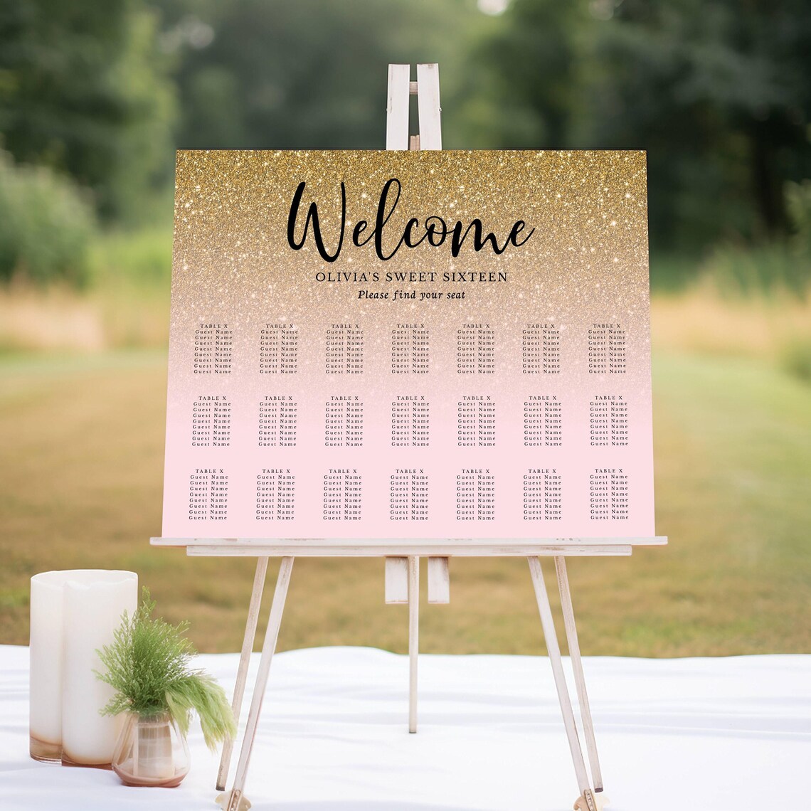 Gold Glitter Fade Editable Seating Chart Sign-horizontal, Multiple ...
