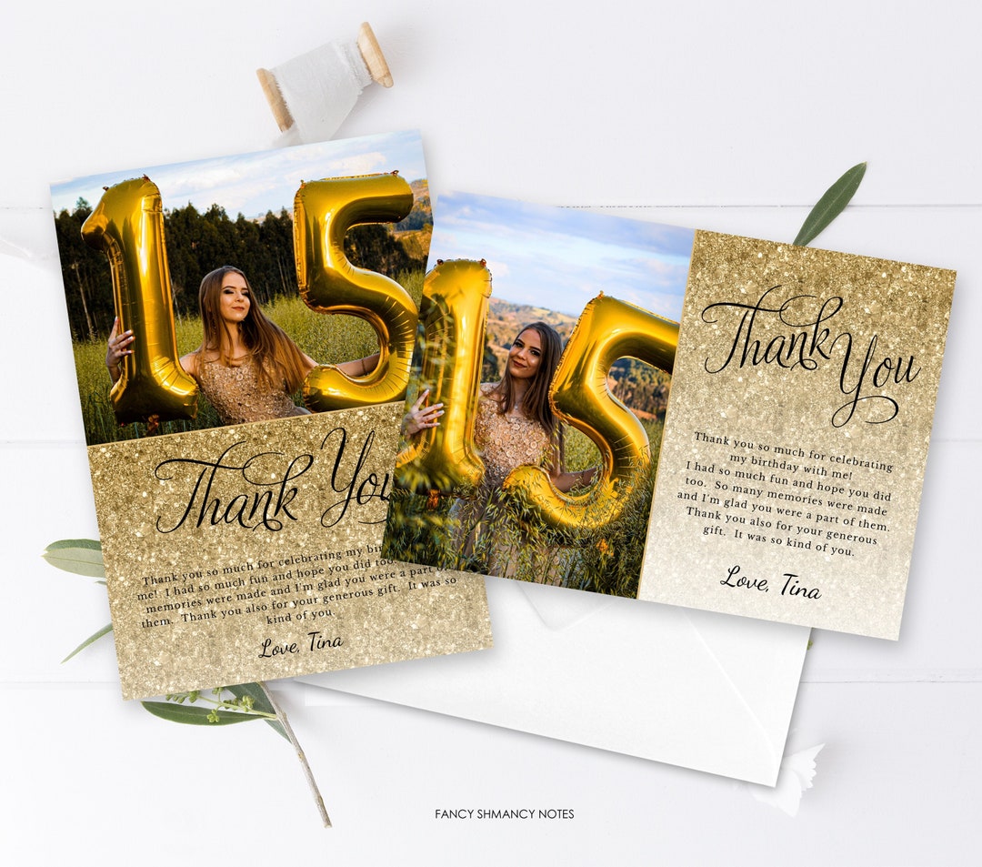 Gold Glitter Thank You Card Photo Template, Editable Text, Print/text ...