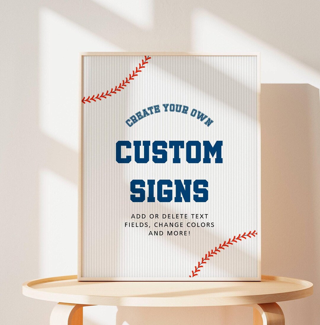 Baseball Birthday Party Custom 8x10" Sign, Baseball Red Lacing and ...