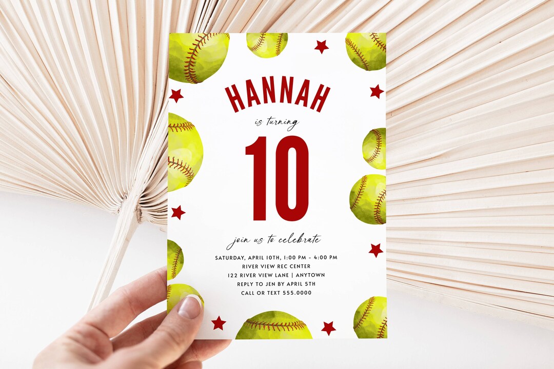 Softball Editable Birthday Invitation Kids Teen Tween Girl Invite ANY ...