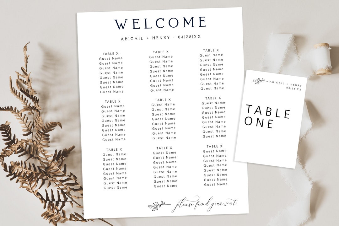 Simple Minimalist Editable Seating Chart & Table Numbers - Etsy