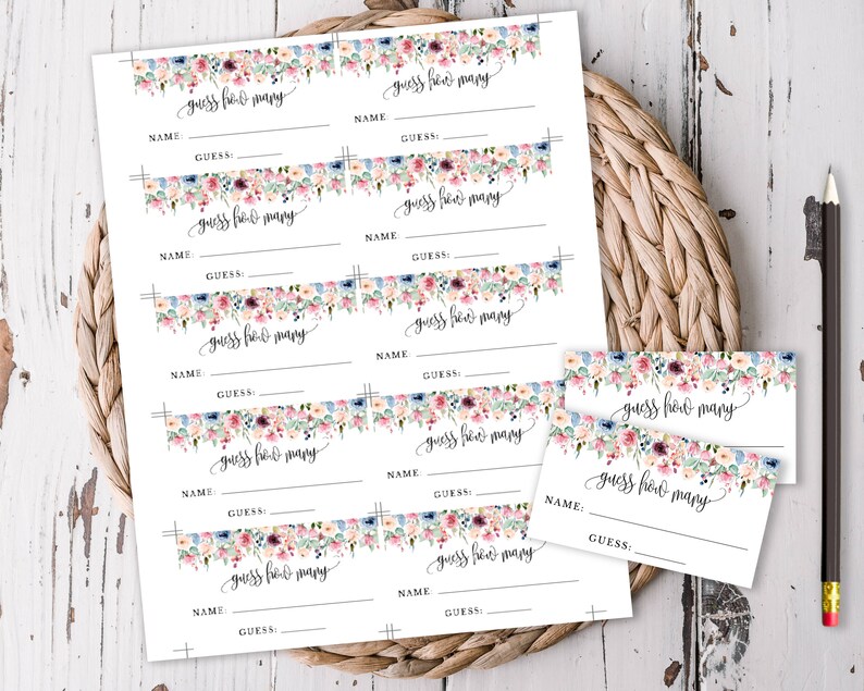 Guess How Many Printable Game Sign and Guessing Slips Pretty - Etsy