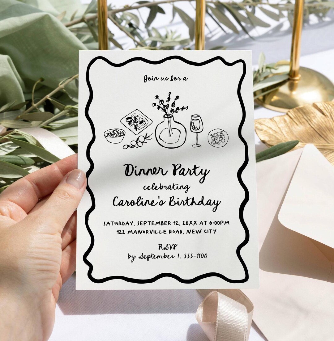 Hand Drawn Dinner Pary Invitation Scribble Frame Whimsical Food Doodles ...