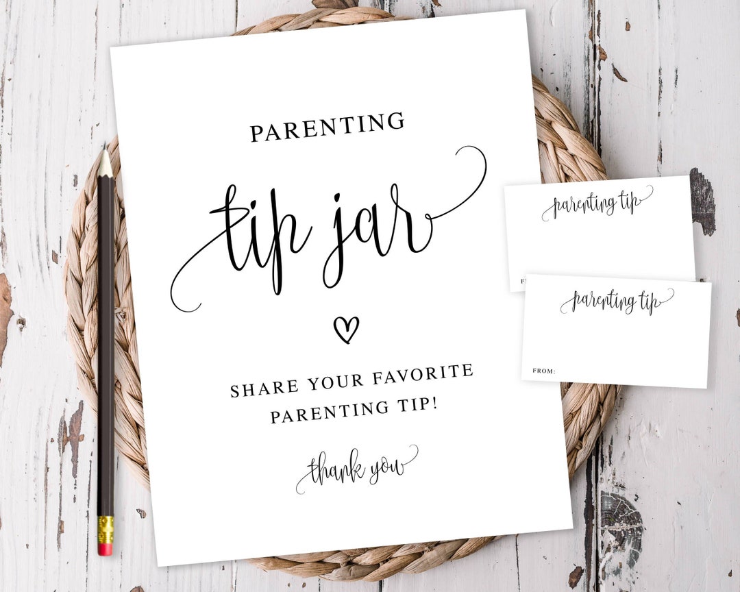 Baby Shower Parenting Tip Jar Sign and Printable Cards, Baby Shower Activity, Minimalist Black ...