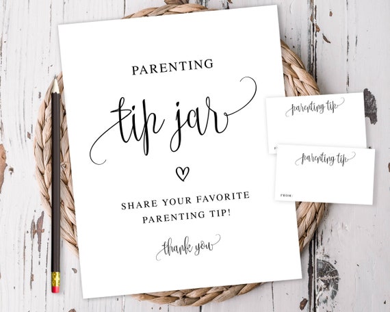 Instant Download Parenting Tip Jar Sign and Printable Cards, Minimalist ...