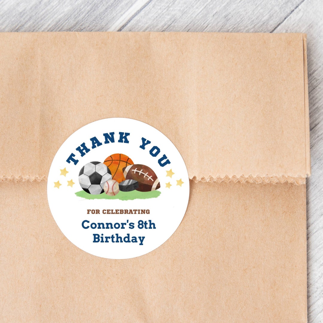 Editable Sports Theme Party Favor Tags or Stickers 3 Sizes Circle ...
