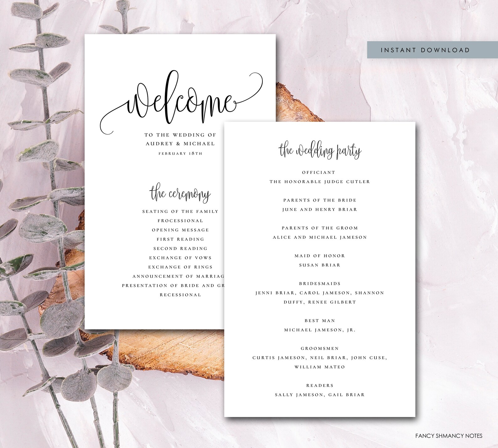 Editable Wedding Program Double Sided Flat Program - Etsy
