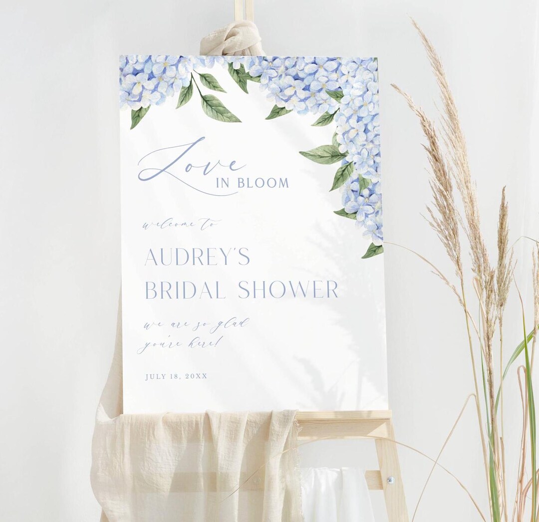 Love in Bloom Blue Hydrangea Welcome Sign Editable Template ...