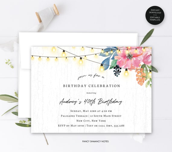 Garden Party Birthday Invitation Template-Horizontal, Watercolor ...
