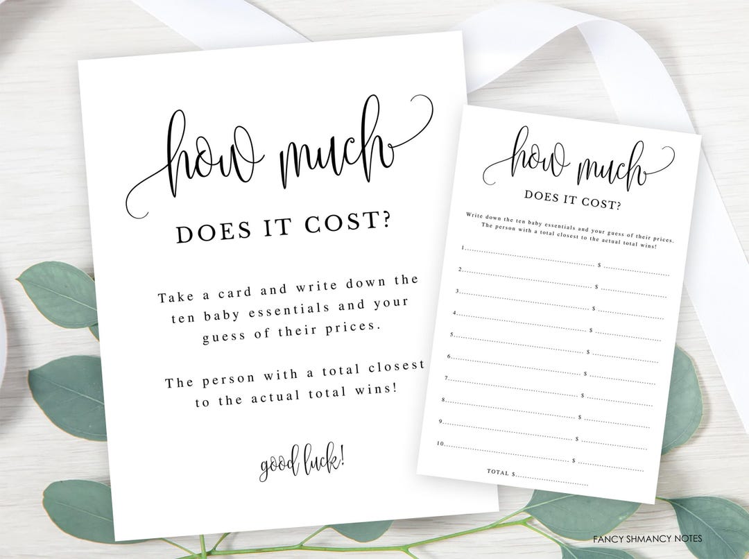 Printable How Much Does It Cost Baby Shower Game, Black and White ...