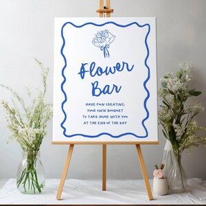 Blue Hand Drawn Flower Bar Sign 8x10" 16x20" Whimsical Scribble Border ...