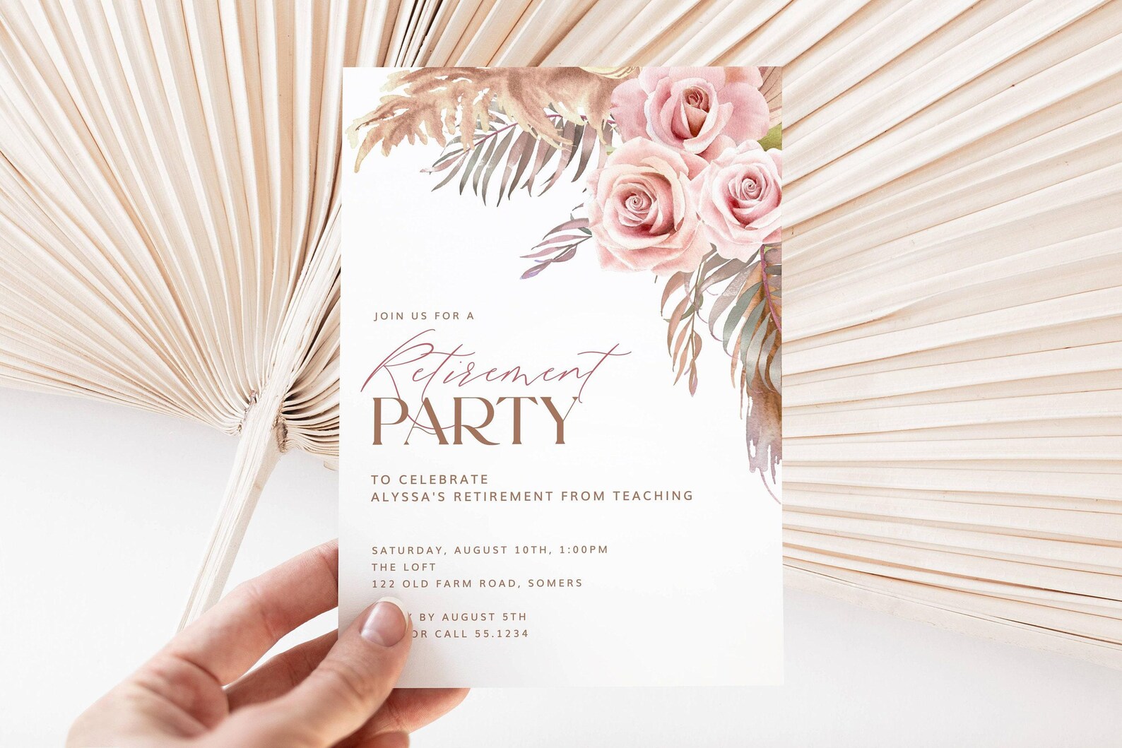 Boho Roses Party Invitation Template for Her, Any Occasion, Editable ...