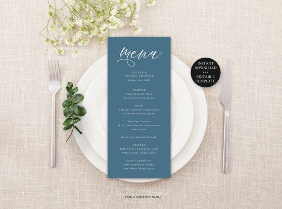 Menu Template, Blue and Trendy Script, Custom Colors and Fully Editable ...