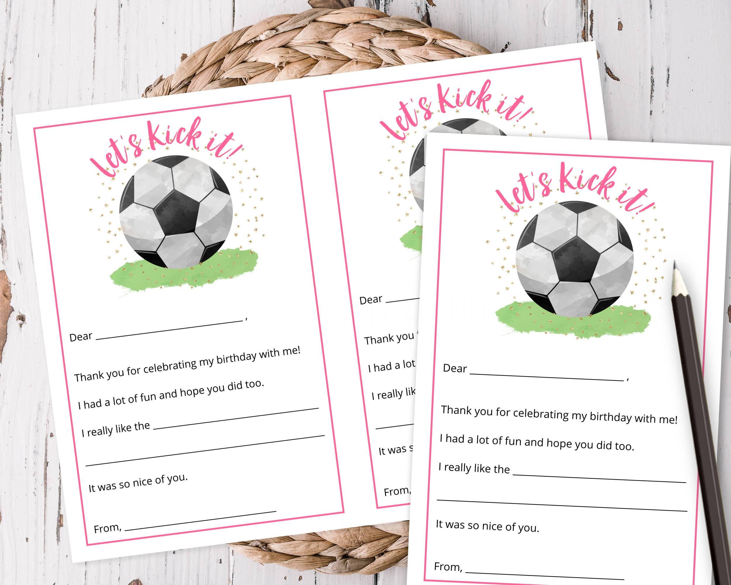 Printable Soccer Ball Pink Thank You Notes, Lined or Fill in the Blank ...