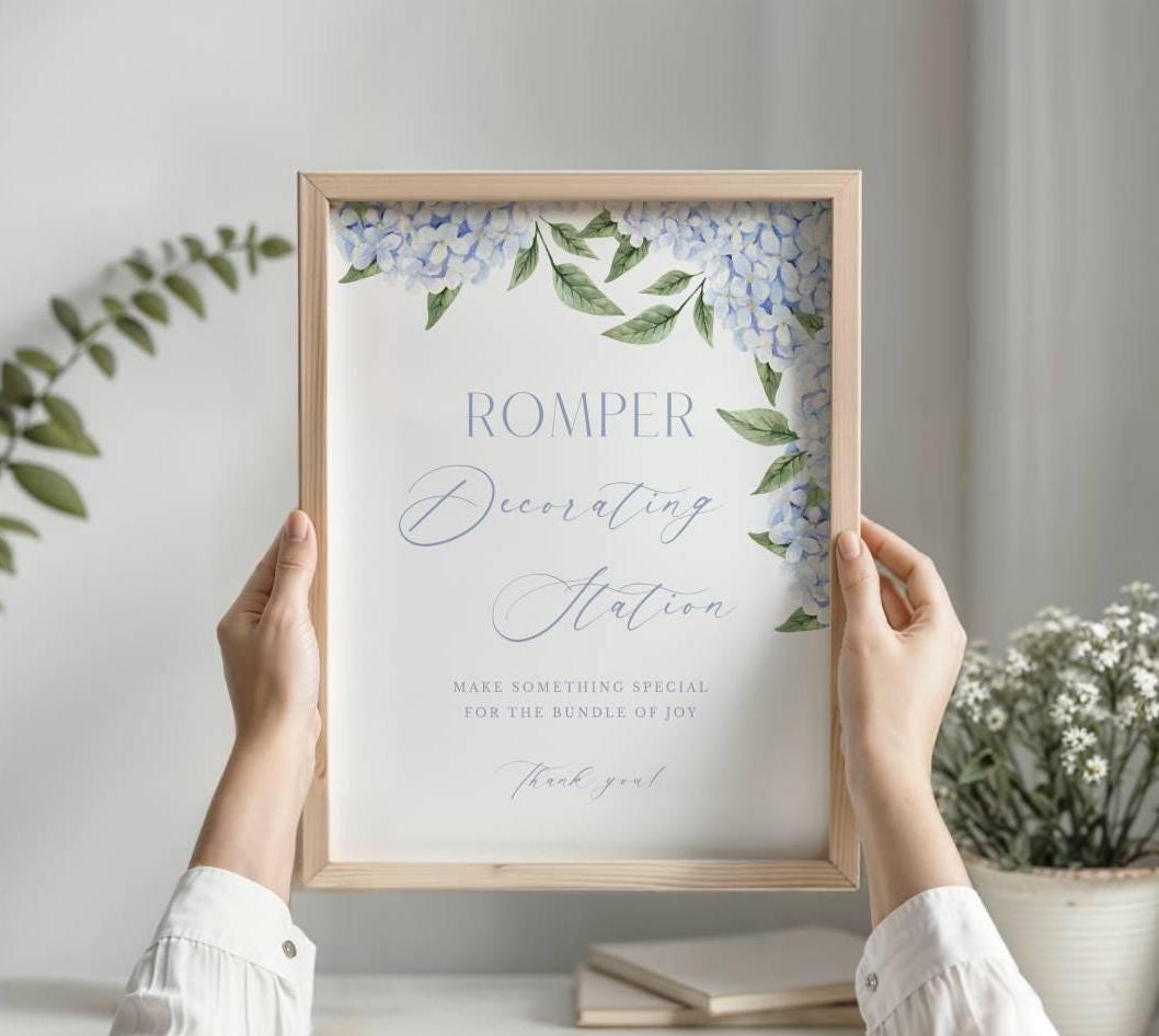 Blue Hydrangea Decorating Station Editable 8x10 Table Sign | Blue ...