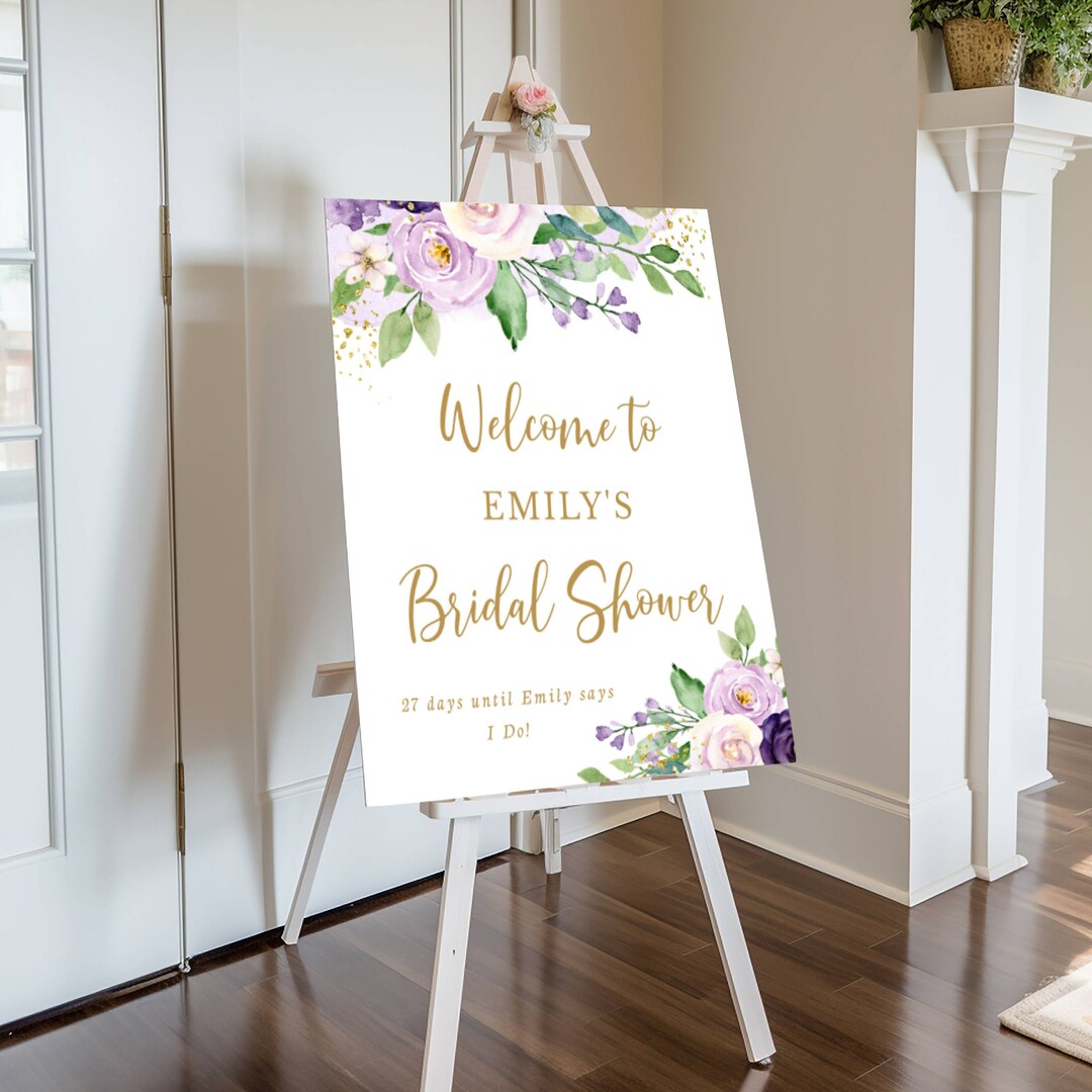 Purple Flowers Editable Welcome Sign, ANY Event-shower Party Wedding, 3 ...