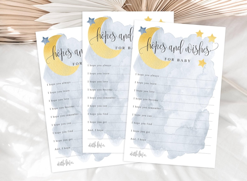 Blue Over the Moon Baby Hopes and Wishes Advice Cards and Display Sign ...