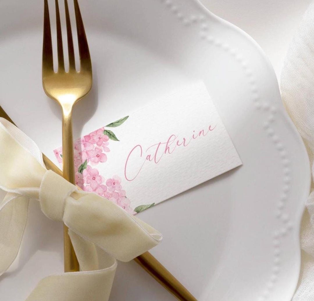 Pink Hydrangea Editable Name Pace Card, DIY Wedding Place Setting ...