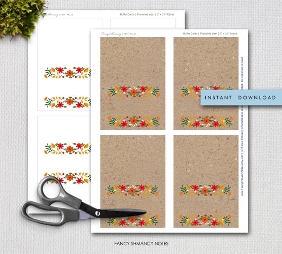 Thanksgiving Place Cards, Printable Table Buffet Cards, Rustic Fall ...