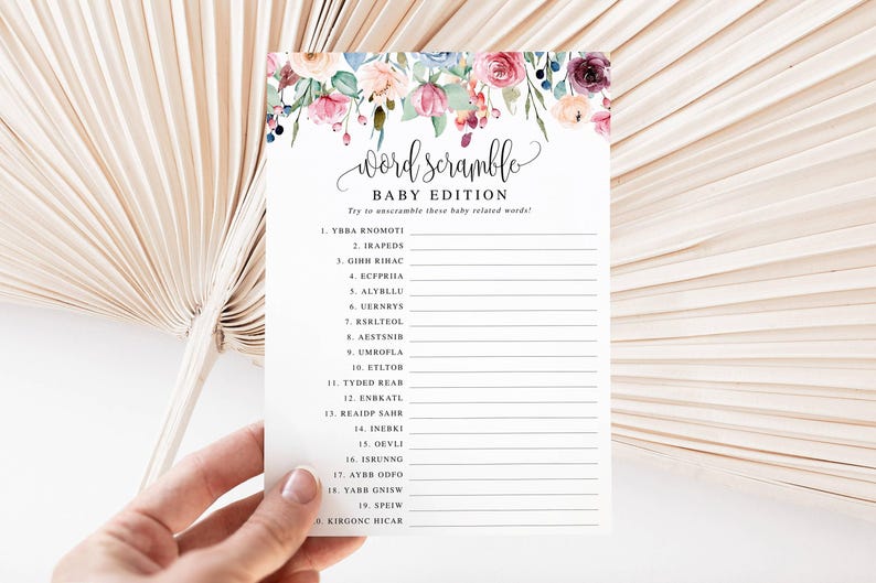 Word Scramble BABY Edition, Printable Baby Shower Games, Watercolor ...