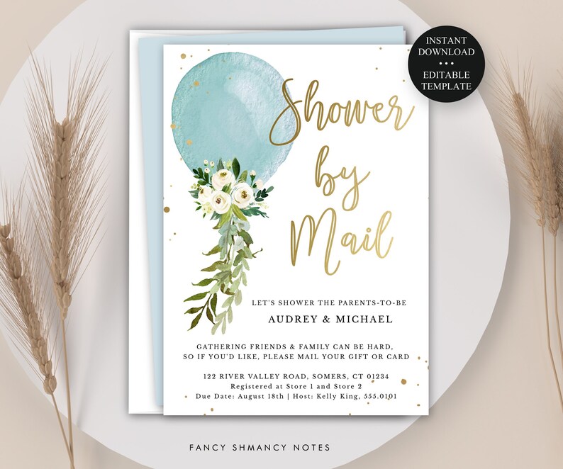 Baby Shower by Mail Invitation Template Watercolor Blue | Etsy