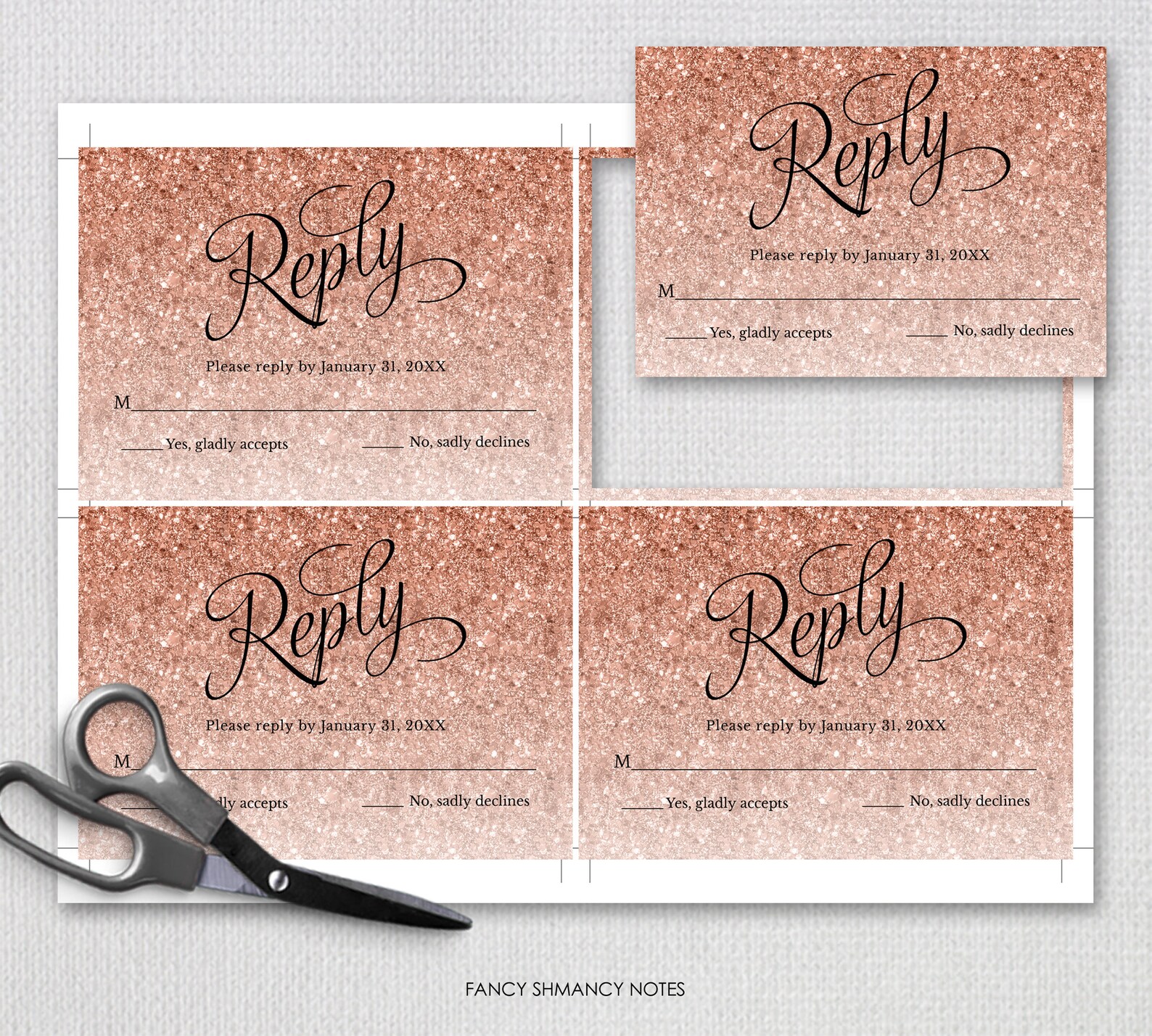 Rose Gold Glitter Editable Reply Card Pink Digital File - Etsy