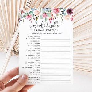 Instant Download Word Scramble BRIDAL Edition, Watercolor Flowers ...
