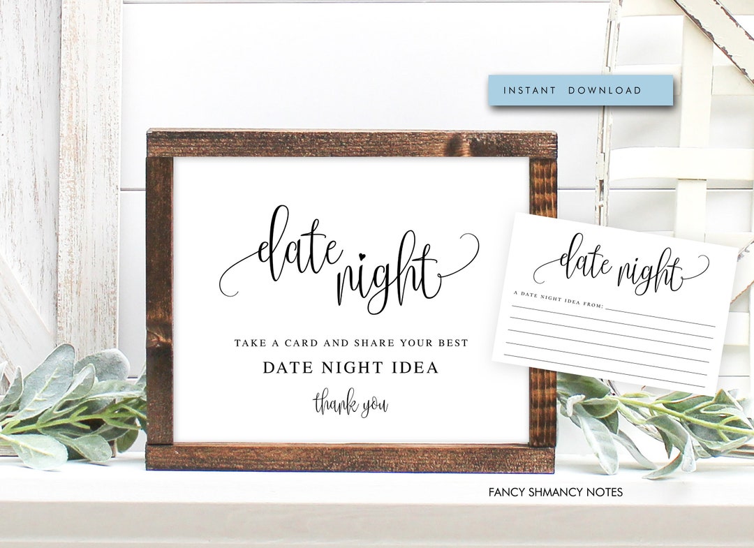 Instant Download Date Night Cards and Sign, Minimalist Calligraphy ...