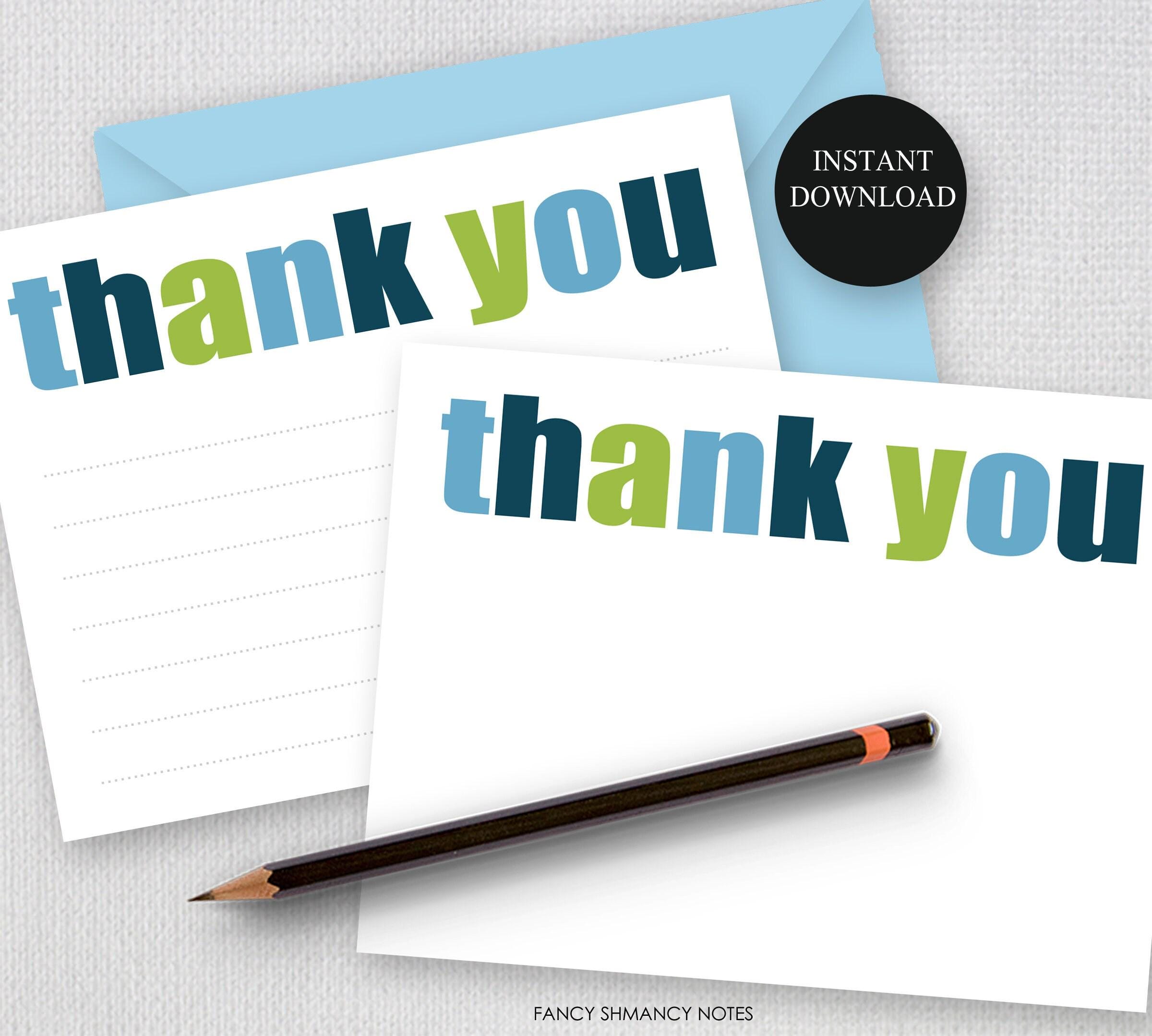 Printable Thank You Notes, Blue Chunky Print, 2 Sizes Boys Stationery ...