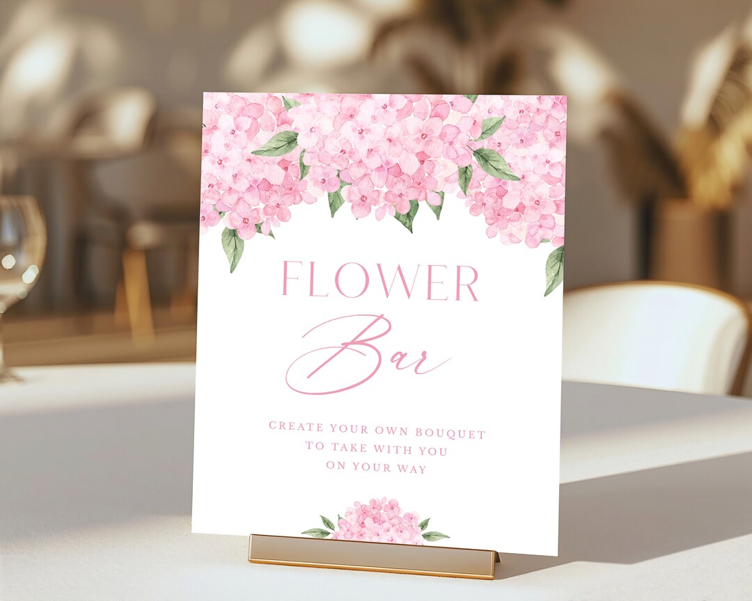 Pink Hydrangea Bloom Bar Flower Bar Sign, Floral Border, Bridal Shower ...