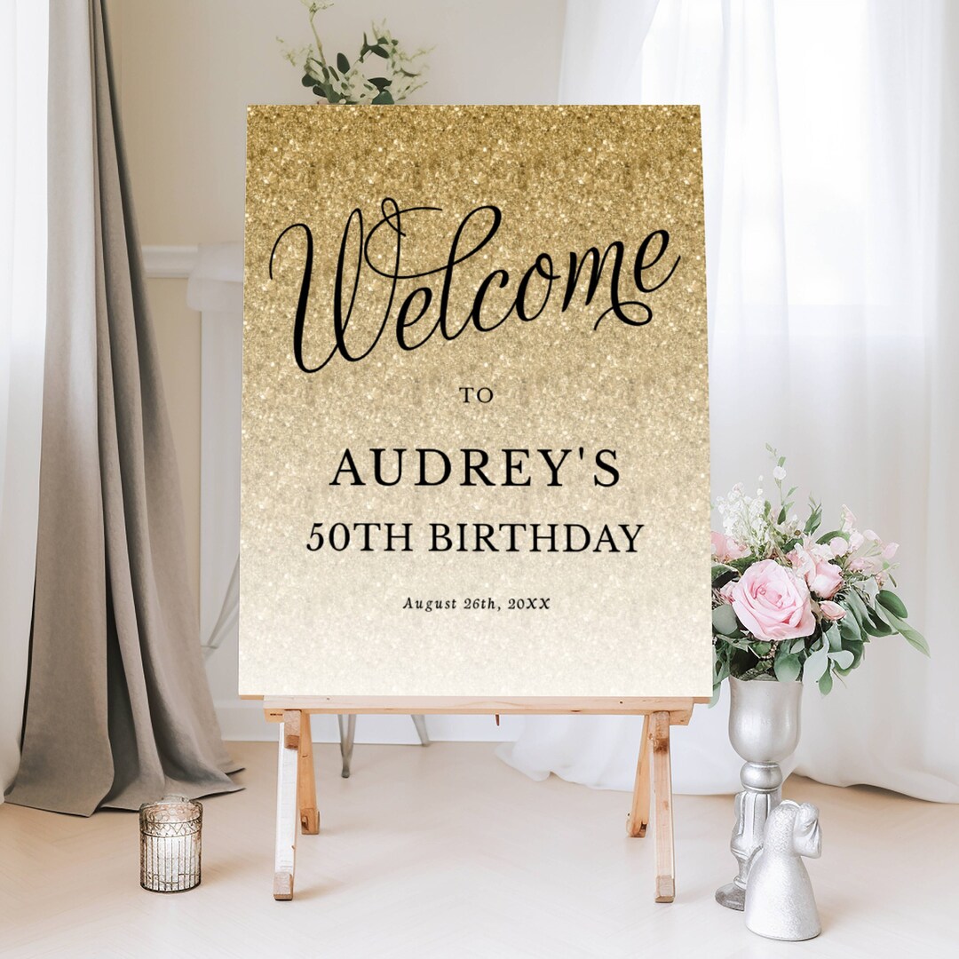 Sparkle Gold Glitter Fancy Script welcome Sign, ANY EVENT, 3 Sizes ...