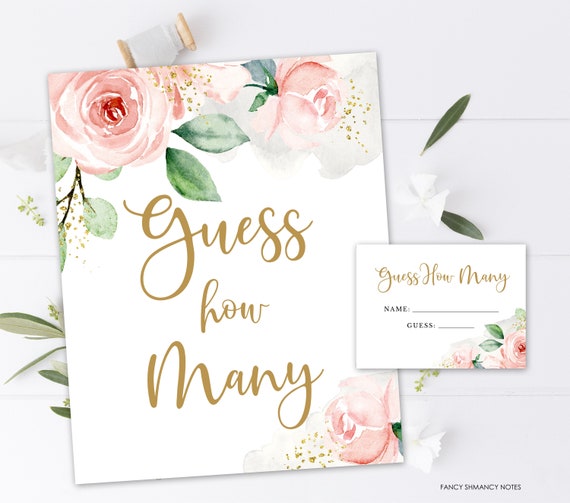 Pink Watercolor Flowers, Guess How Many Baby Bridal Shower Activity ...