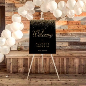Gold Glitter Editable Welcome Sign for Your Party, Fancy Script Welcome ...