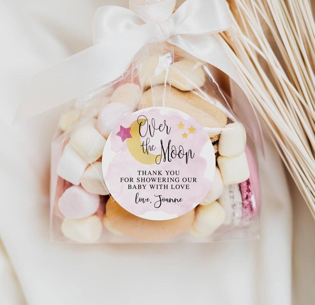 Pink Over the Moon Baby Shower Favor Tags, Editable Template, 3 Sizes ...