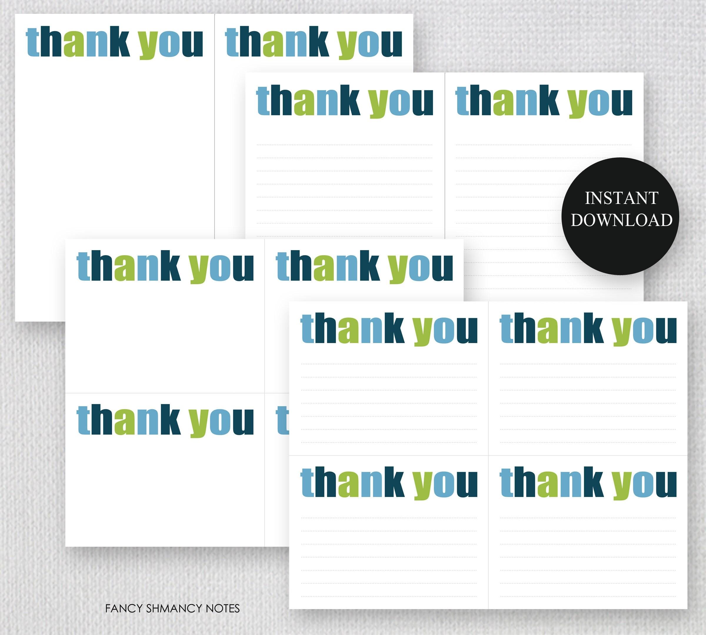 Printable Thank You Notes, Blue Chunky Print, 2 Sizes Boys Stationery ...